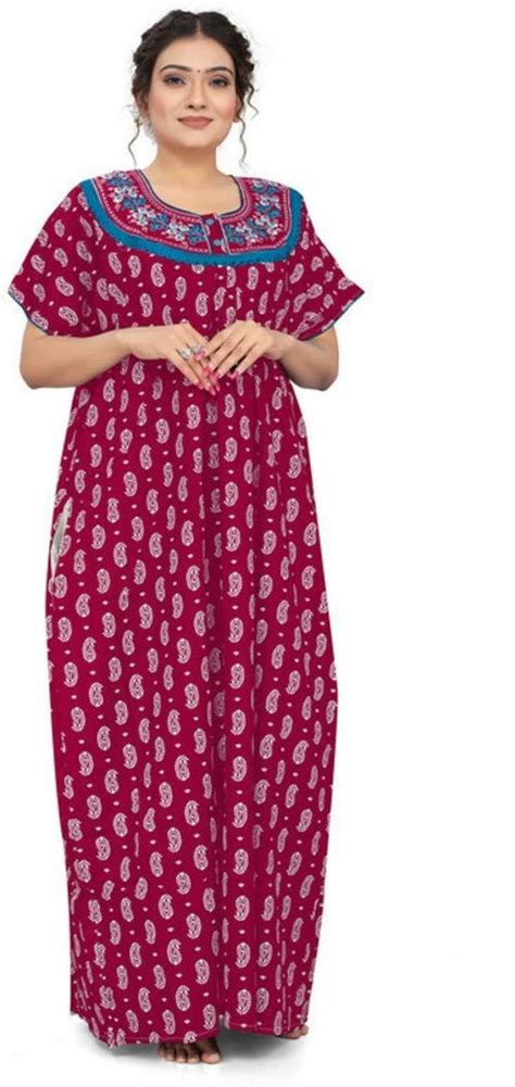Buy Hautelook Women Pure Cotton Nighty Gown Fancy Keri Embroderiry