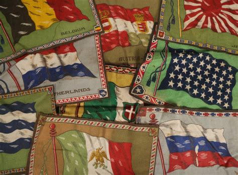 Lot 039 Grouping Of Ten Antique Tobacco Felt Flags Including Japan