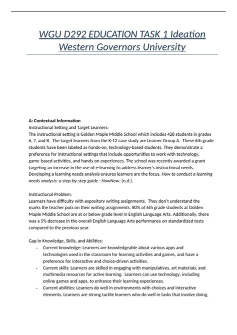 Wgu D292 Education Task 1 Ideation Western Governors University