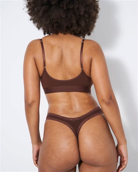 Thong Cocoa Sustainable Tencel™ Lace Underwear Stripe And Stare