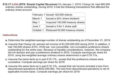 Solved E16 17 Lo4 Eps Simple Capital Structure On