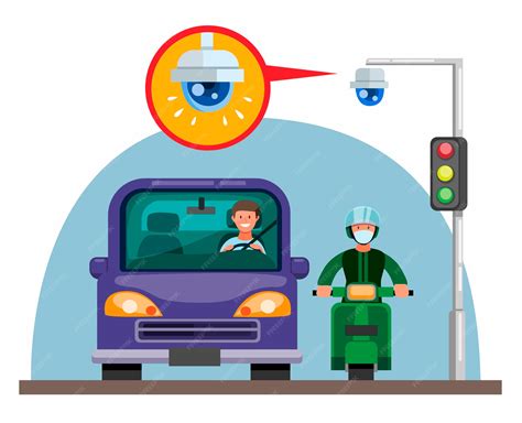 Kamera Cctv Pada Lampu Lalu Lintas Di Jalan Dengan Konsep Mobil Dan