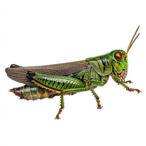 A Close Up Shot Of A Grasshopper On A White Background Showing Its