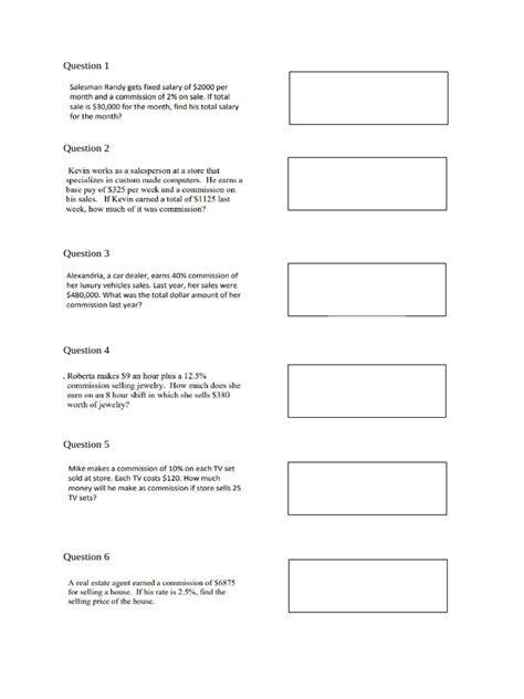 Grade 10 Commission Worksheet Pdf