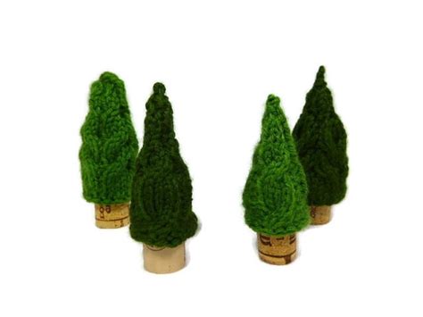 Handknit Cabled Small Tree Decor Set Of 4 Etsy