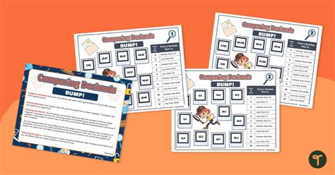 Comparing Decimals Game BUMP Teach Starter