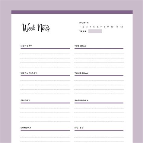 Printable Weekly Notes Plan Print Land