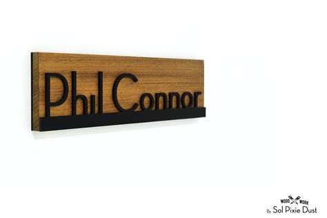 Modern Office Door Name Plate Solid Wood Africa Teak And Black