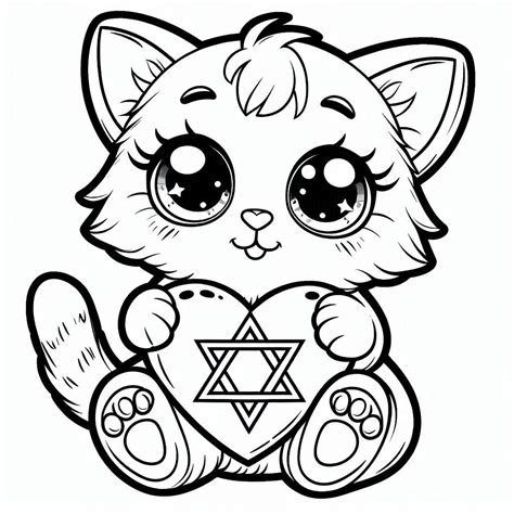 חתולה לב דגל ישראל לצביעה דף צביעה להדפסה יויו