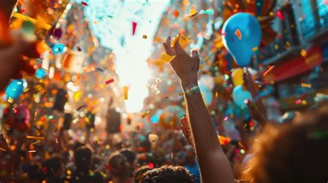 Crowd Of People Celebrating At A Festival Concert Or Carnival With