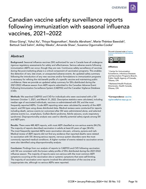 Canadian Vaccine Safety Surveillance Reports Following Immunization
