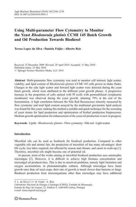 Pdf Using Multi Parameter Flow Cytometry To Monitor The Yeast