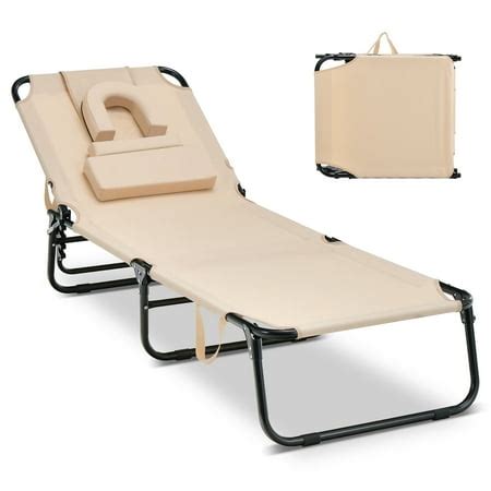 Costway Beach Chaise Lounge Chair With Face Hole Pillows And 5 Position