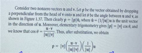 Solved Consider Two Nonzero Vectors U ﻿and V ﻿let P ﻿be The