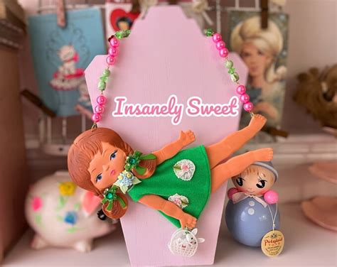 Vintage Retro Mod Girl Massive Doll Necklace Altered Art Etsy