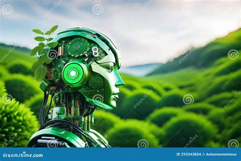 Green Nature Ai Robot Eco Concept Future Environment Friendly And