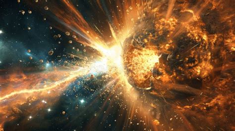 A Powerful Explosion Of Particles Can Be Seen As Two Massive Objects Collide In The Vast