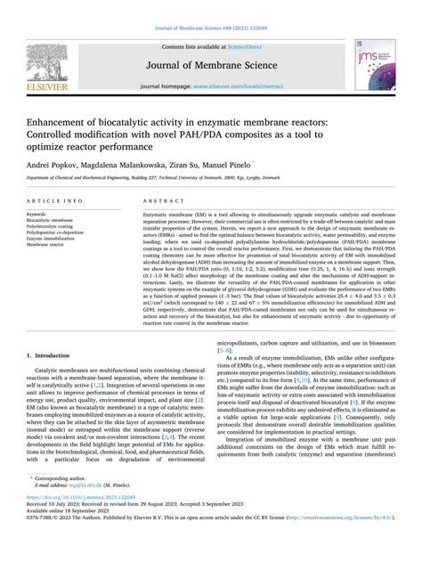 Pdf Enhancement Of Biocatalytic Activity In Enzymatic Membrane