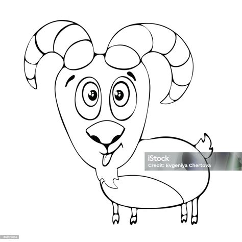 Cartoon Funny Goat For Coloring Book Isolated On White Background