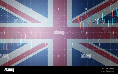 United Kingdom Flag And Financial Markets Graph Chart British Economy