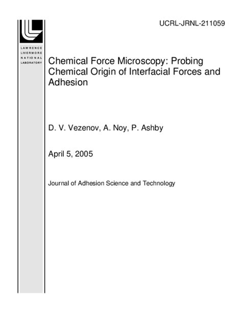 Pdf Chemical Force Microscopy Probing Chemical Origin Of Interfacial