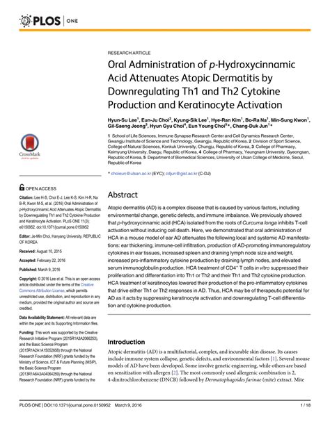 Pdf Oral Administration Of P Hydroxycinnamic Acid Attenuates Atopic