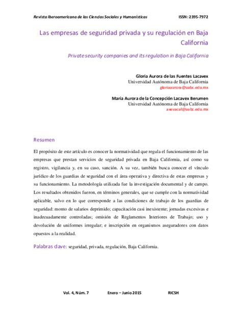 Pdf Las Empresas De Seguridad Privada Y Su Regulación En Baja