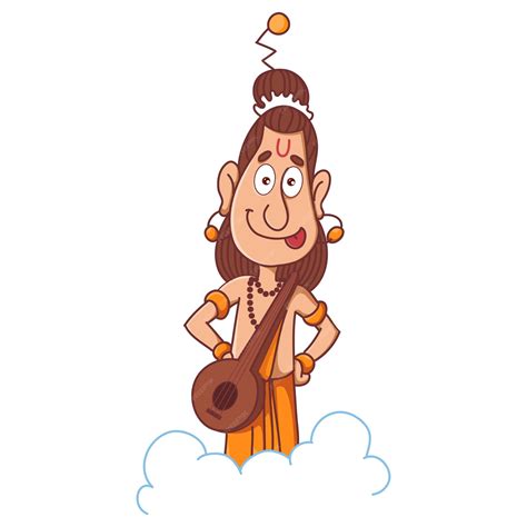 Premium Vector Vector Cartoon Illustration Of Narad Muni On Cloud