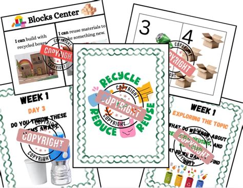 Reduce Reuse Recycle Pre K Bundle Creative Curriculum Math Centers