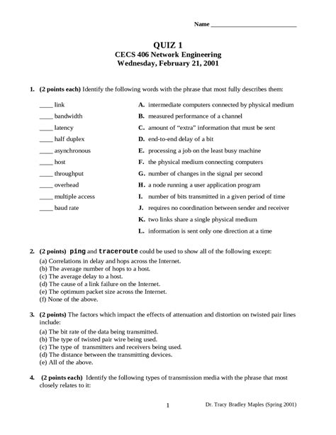 Quiz 1 Computer Network Interoperability Fall 2001 Cecs 474 Docsity