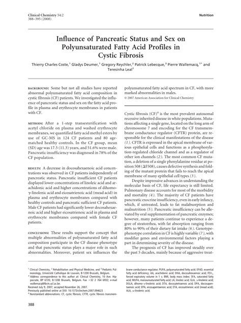 Pdf Influence Of Pancreatic Status And Sex On Polyunsaturated Fatty