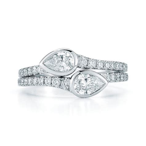 Pear Shape Diamond Bypass Ring From The Duet Collection In 18k White