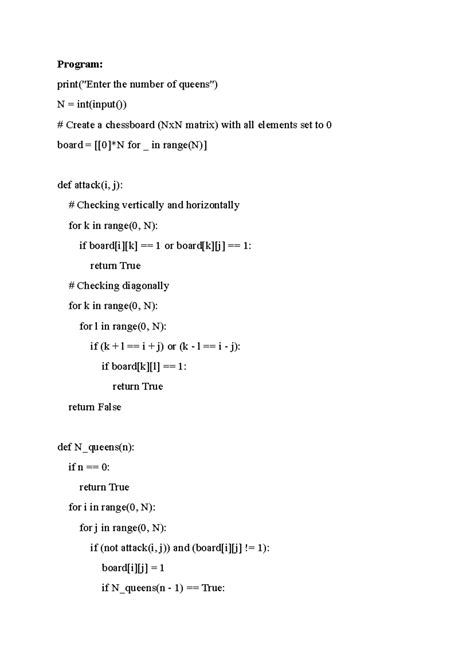 N Queens Problem Solution Code Cs101 Studocu