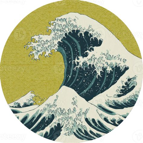 Stylized Depiction Of Large Wave With Foamy Crests Against Patterned