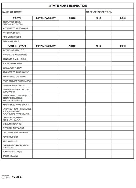 Va Form 10 3567 State Home Inspection Staffing Profile Va Forms