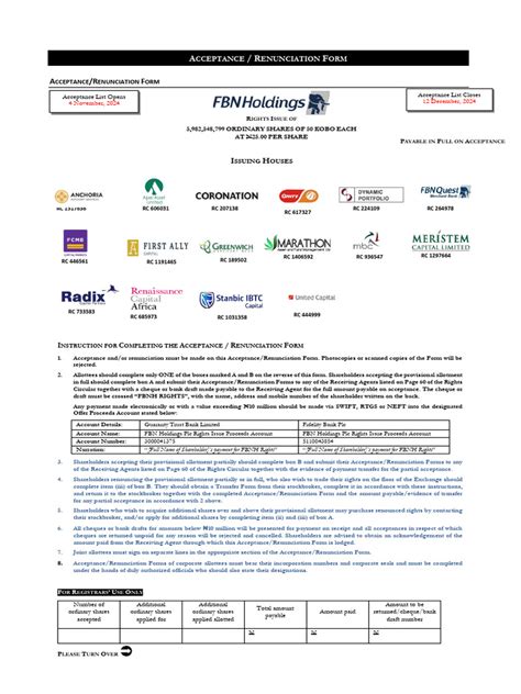 Fbnh Rights Issue Application Form Pdf Cheque Banks