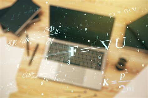 Creative Scientific Formula Concept On Modern Laptop Background