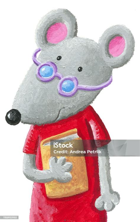 Mouse Lucu Dengan Kacamata Ungu Memegang Buku Ilustrasi Stok Unduh