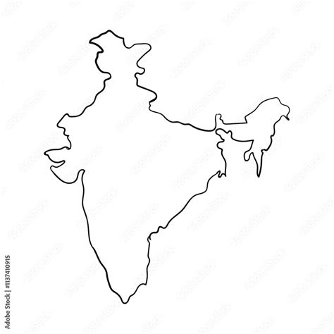 Rough Line Map Of India Vector Line Drawing Outline Map Geography
