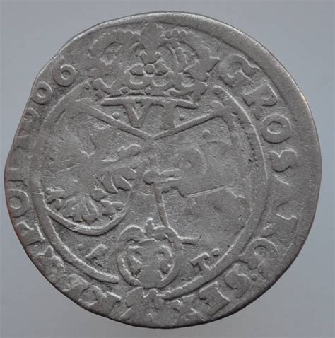 6 Groschen 1666 At Johan Ii Casimir 1648 1668 Poland Coin 33437
