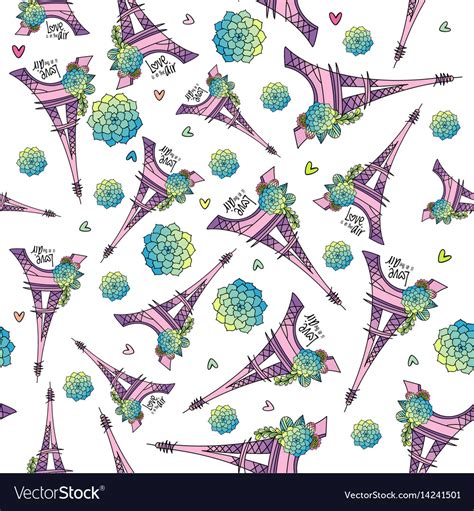 Eiffel Tower And Succulent Seamless Pattern Vector Image