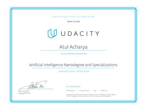 Graduated Artificial Intelligence Nanodegree Atul Acharya