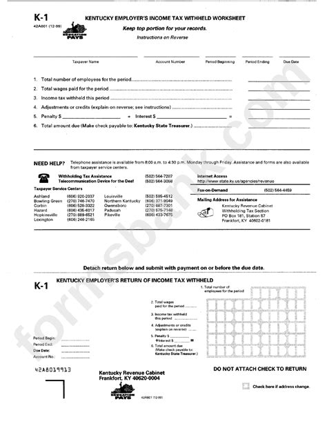 Form K 1 Kentucky Employers Return Of Income Tax Withheld Printable
