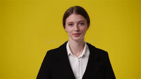 4k Video Of Cute Girl With Negative Facial Expression On Yellow Background Stock Video Video