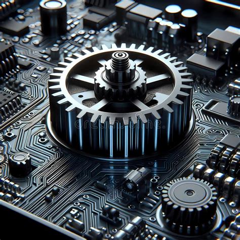 Photo Realistic Of The Circuit Board With Gear Electronic Machine