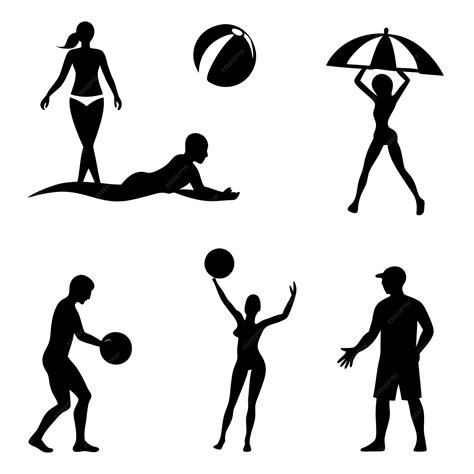 Six Silhouettes Of Beach Activities Depicting Summer Fun And Recreation