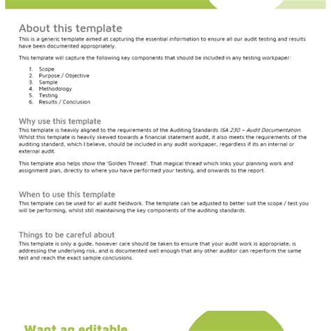 Fieldwork Testing Workpaper Template My Audit Spot