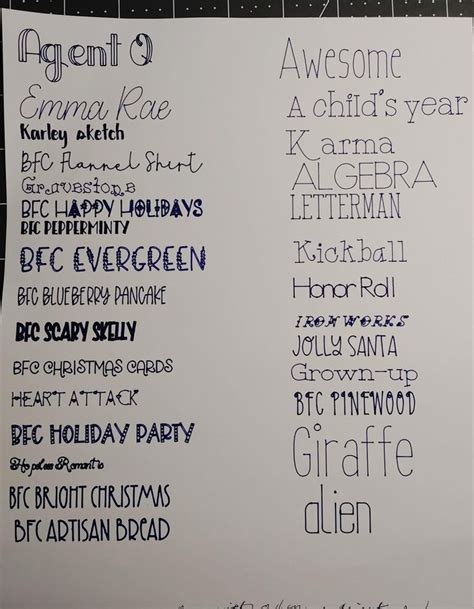 Cricut Font Cheat Sheet