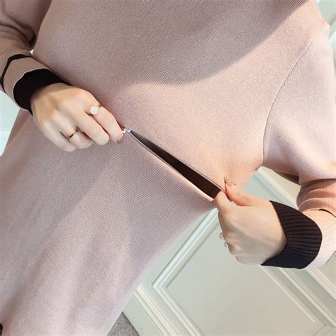 Postpartum Women Lactation Dress Long Sleeve Knitt Grandado