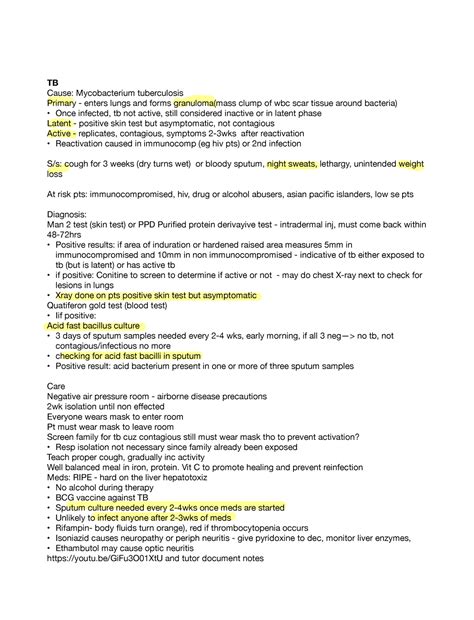 TB My Notes TB Cause Mycobacterium Tuberculosis Primary Enters Lungs And Forms Granuloma